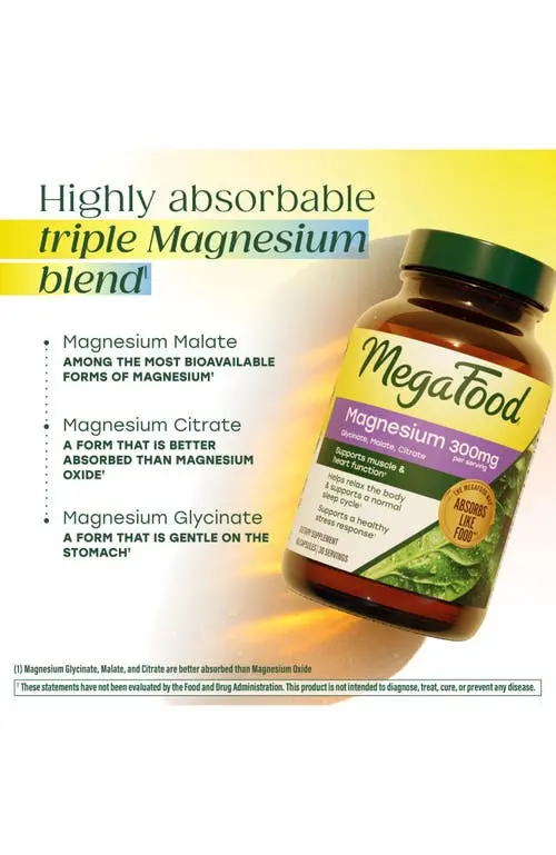 MEGAFOOD Magnesium 300mg With Magnesium Glycinate, Citrate & Malate, Vegetarian