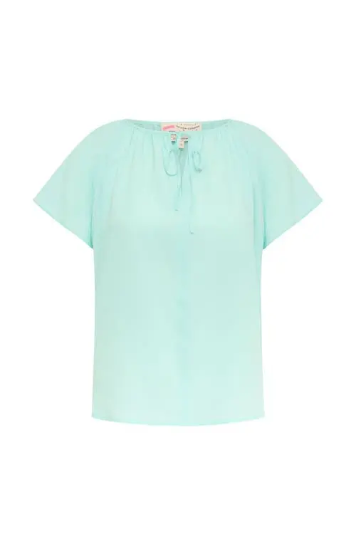 MAISON COMMON Silk Blend Cap Sleeve Blouse With Filigree Ribbon - Mint