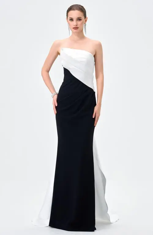 BARIANO Roella Asymmetric Sash Gown - Black/white