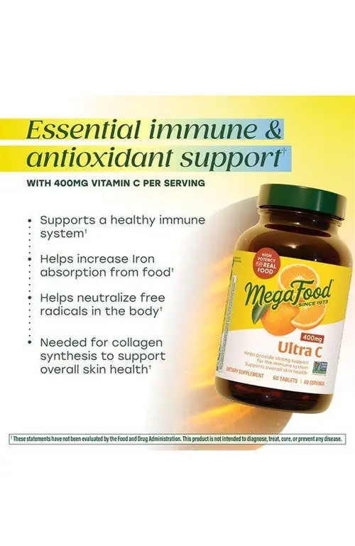 MEGAFOOD Ultra C 400 Mg, Vegan Vitamin C Immune Support Supplement