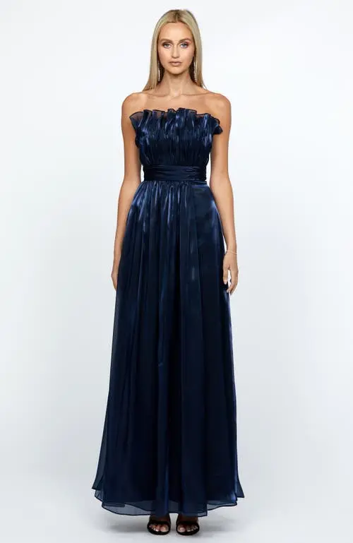 BARIANO Meira Strapless Frill Gown - Navy