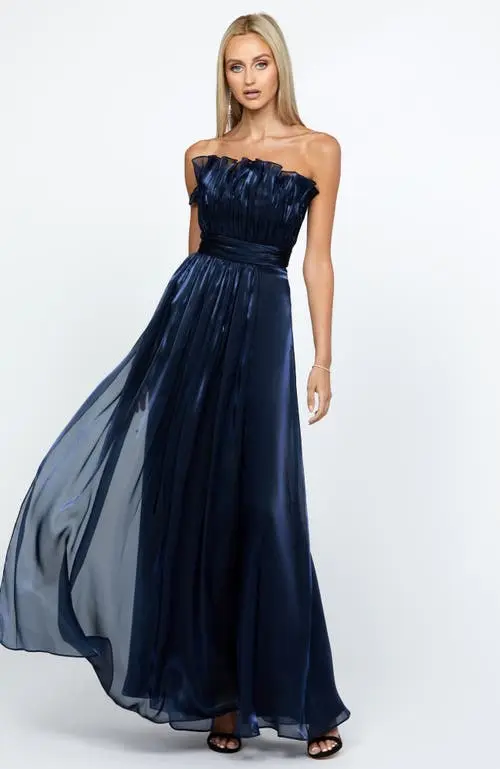 BARIANO Meira Strapless Frill Gown - Navy
