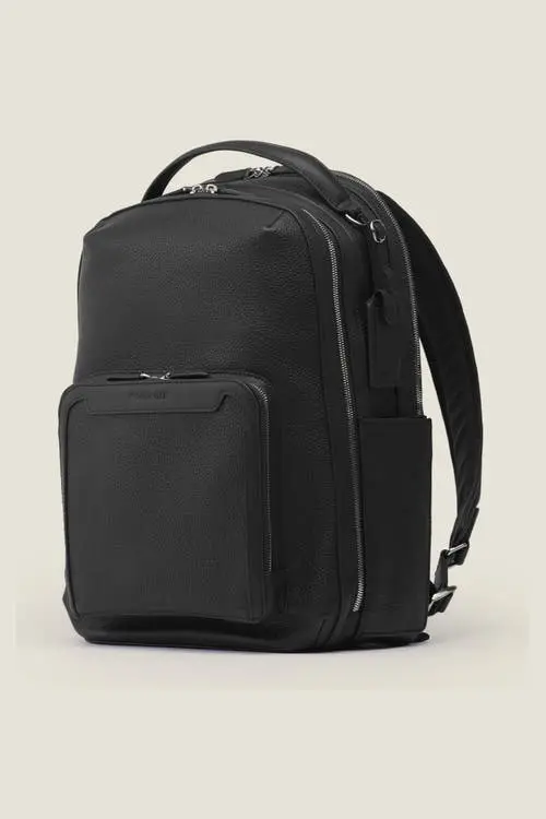 WOOL & OAK Expandable Leather Travel Backpack - Jet Black
