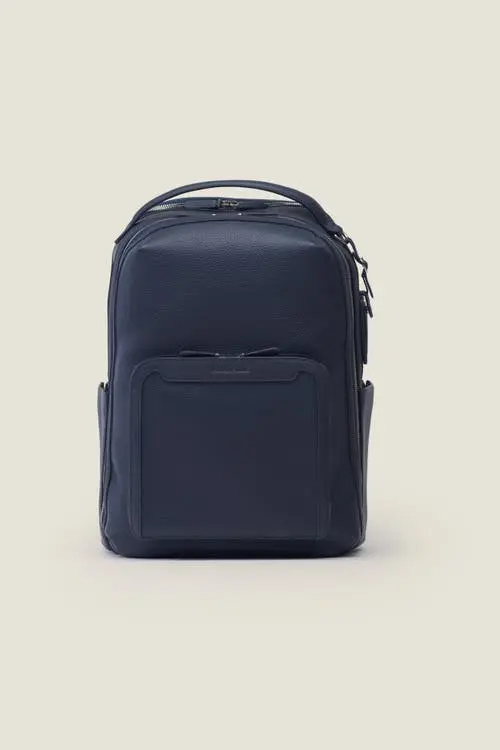 WOOL & OAK Pilot Organized Expandable Leather Travel Backpack - Navy