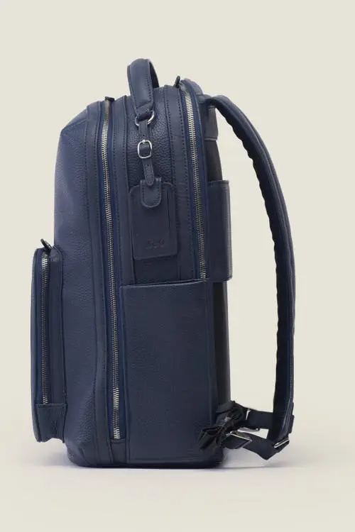 WOOL & OAK Expandable Leather Travel Backpack - Navy