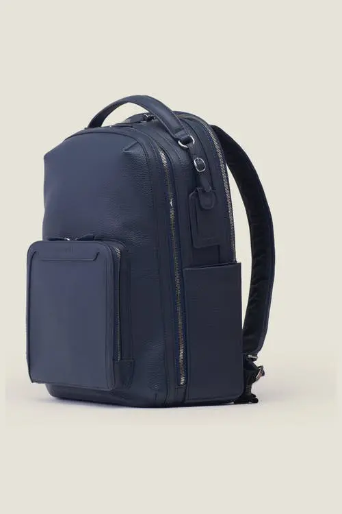 WOOL & OAK Expandable Leather Travel Backpack - Navy