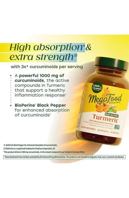 MEGAFOOD Fast-acting Turmeric Supplement, Clinically Studied, Joint Supplement With Black Pepper