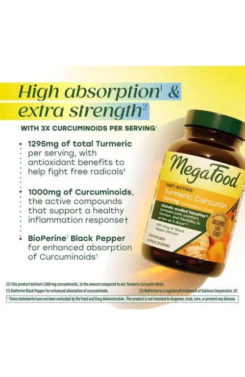 MEGAFOOD Fast-acting Turmeric Supplement, Clinically Studied, Joint Supplement With Black Pepper