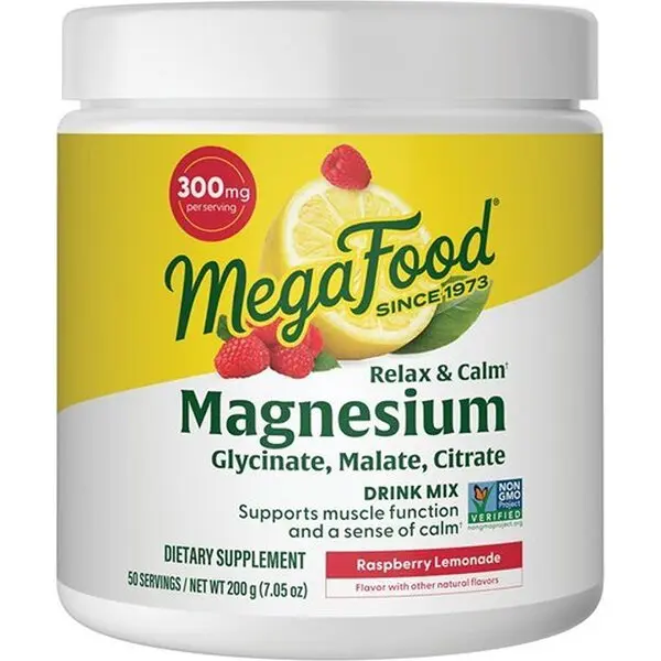 MEGAFOOD Relax & Calm Magnesium Drink Mix With Magnesium Glycinate, Citrate & Malate, Raspberry Lemonade