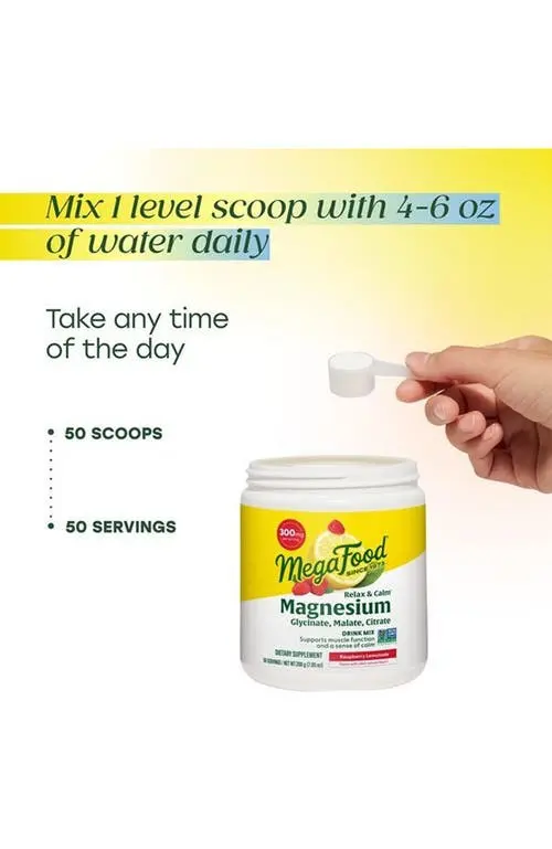 MEGAFOOD Relax & Calm Magnesium Drink Mix With Magnesium Glycinate, Citrate & Malate, Raspberry Lemonade