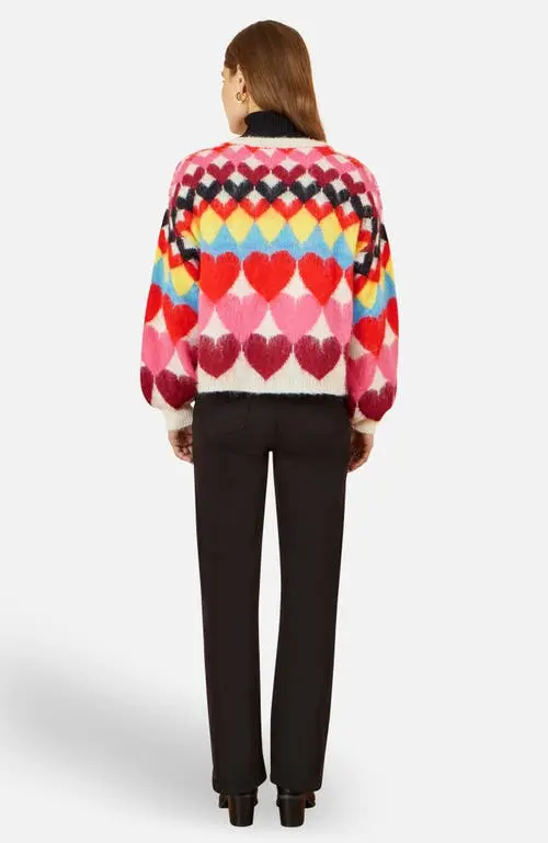 YUMI Tie Front Heart Intarsia Cardigan