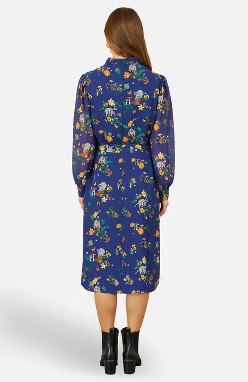 YUMI Raccoon Print Shirt Midi Dress