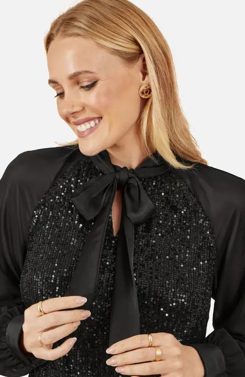 YUMI Sequin Pussy Bow Top