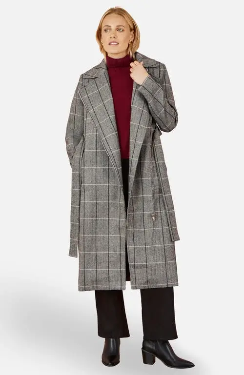 YUMI Check Oversize Long Biker Coat