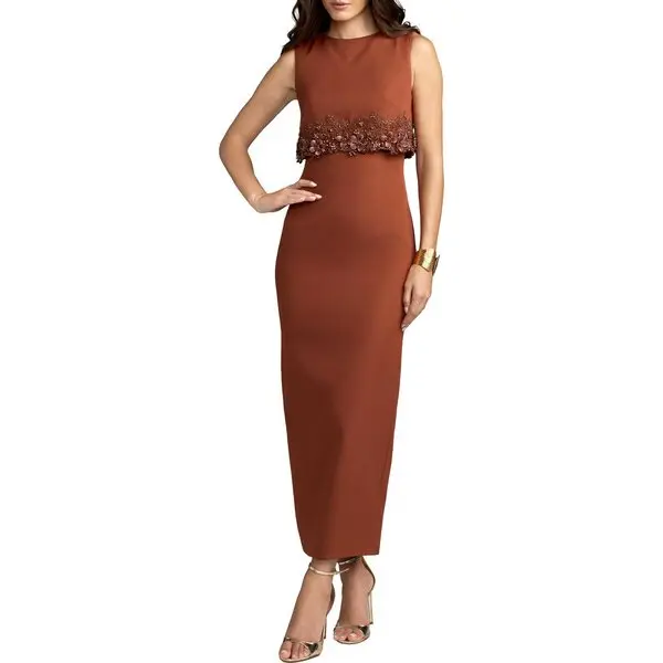 Mac Duggal Sleeveless Embellished Cape Sheath Midi Dress