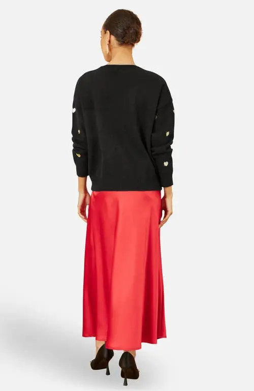 YUMI Sequin Heart V-neck Jumper