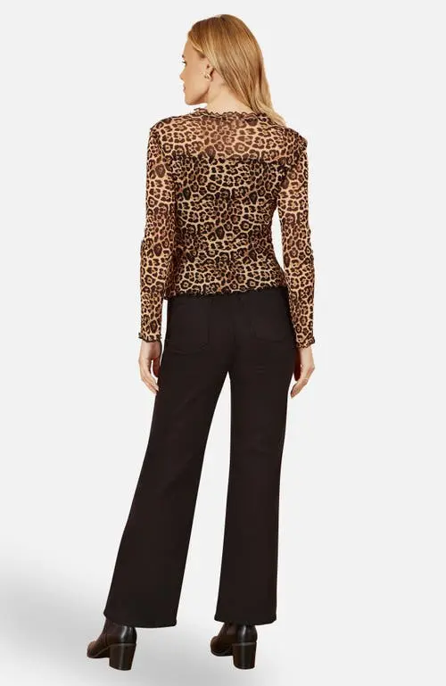 YUMI Leopard Print Mesh Stretch Fitted Top