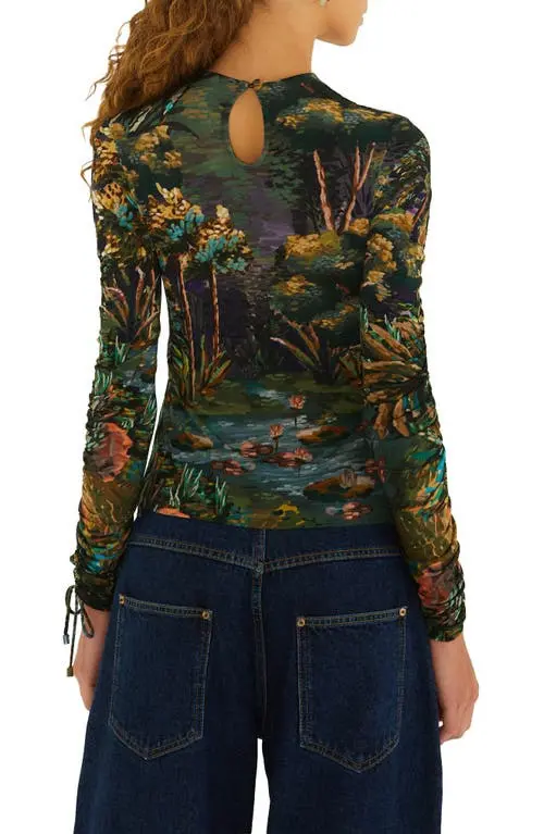 Farm Rio Petricor Long Sleeve Ruched Jersey Top