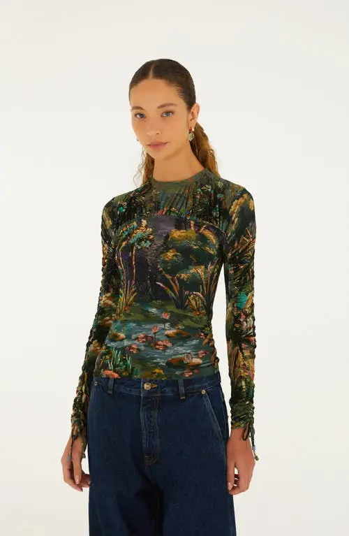 Farm Rio Petricor Long Sleeve Ruched Jersey Top