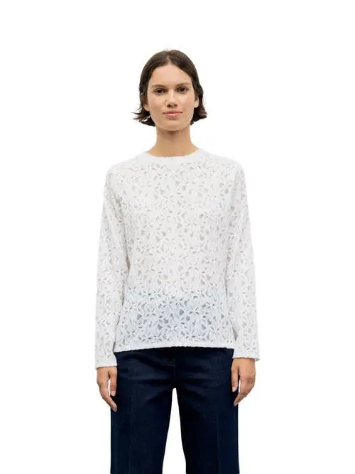Gerard Darel Long Sleeve Lace Detail T-shirt - Ecru