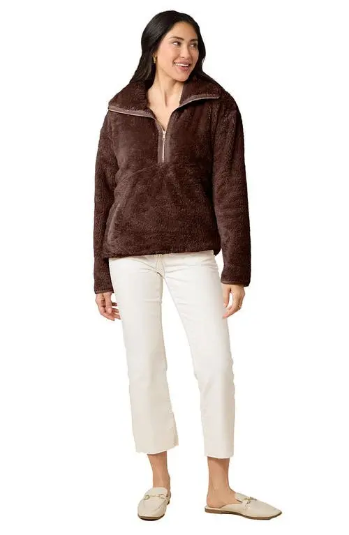 SOFTIES Dreamplush 1/4 Zip Pullover Jacket - Espresso