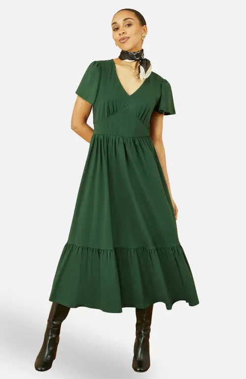 YUMI Cotton Jersey V-neck Midi Dress - Green