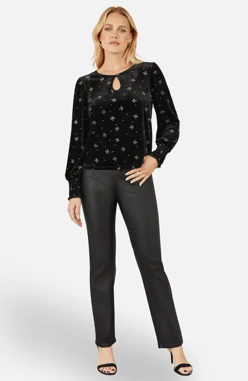 YUMI Sparkle Bow Print Velvet Top