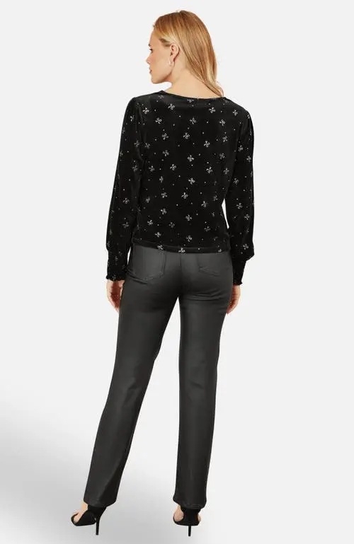 YUMI Sparkle Bow Print Velvet Top