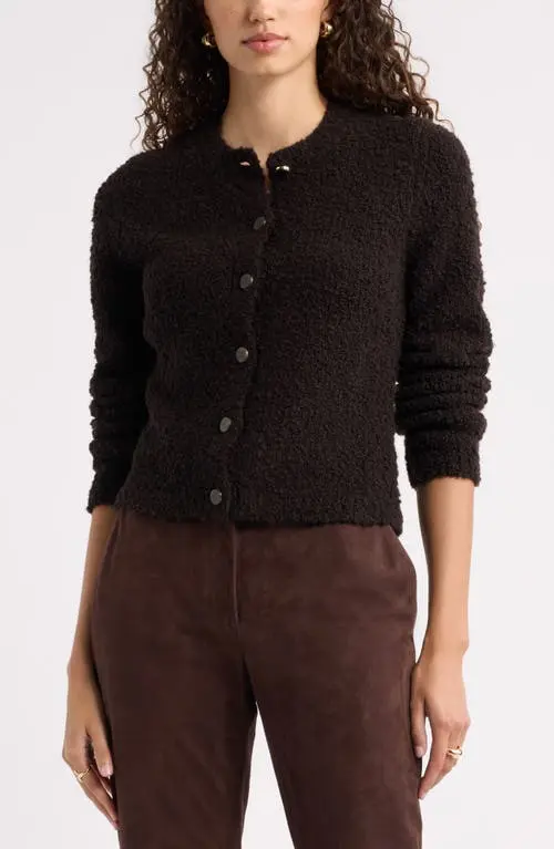 Nordstrom Textured Crewneck Merino Wool Cardigan - Brown Mole