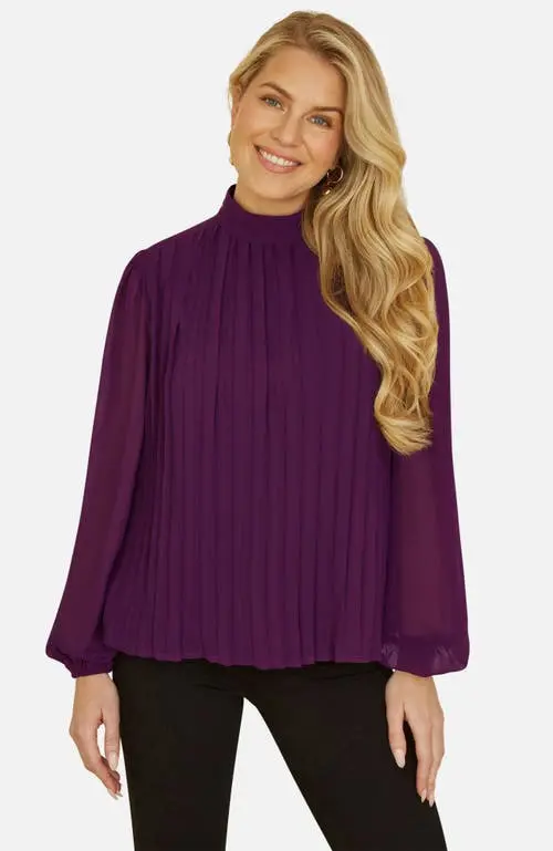 YUMI Pleated Long Sleeve Top - Plum