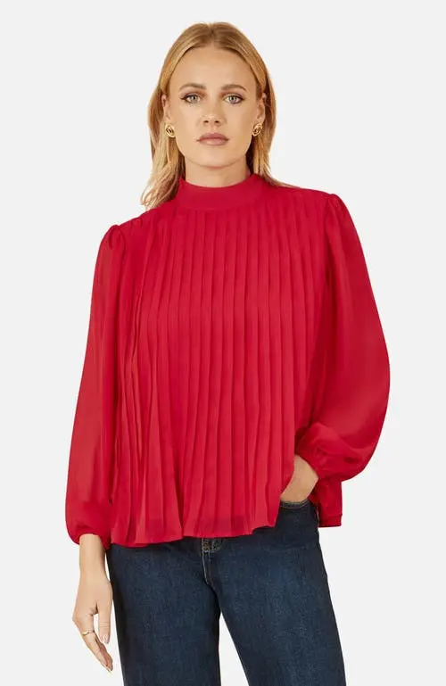 YUMI Pleated Long Sleeve Top - Red