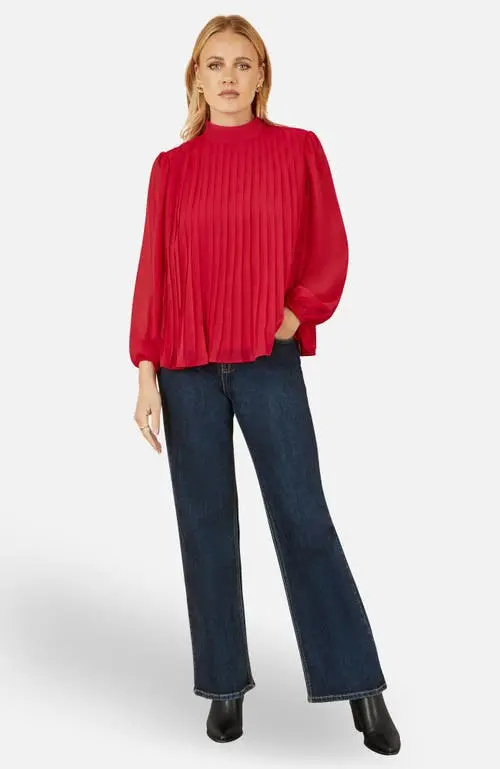 YUMI Pleated Long Sleeve Top - Red