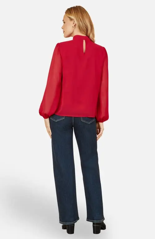 YUMI Pleated Long Sleeve Top - Red