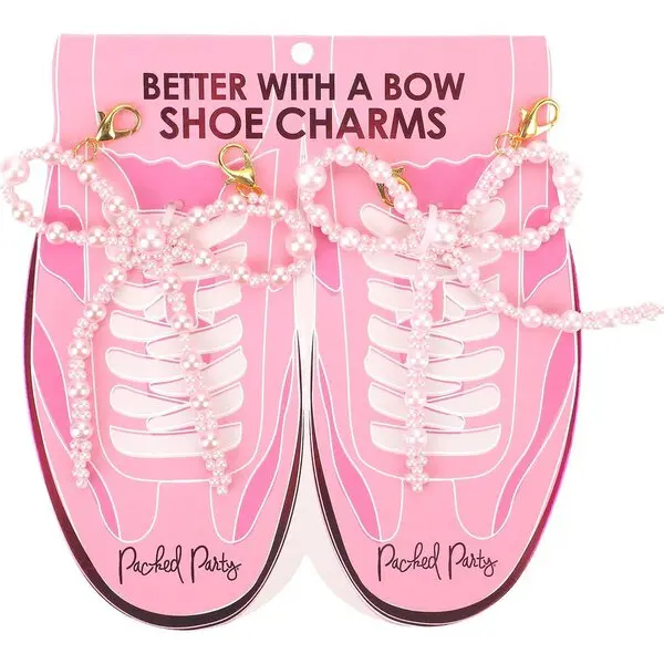 PACKED PARTY Pink Pearl Bow Shoe Charmsmulti-sized Faux Pearl Bow Charms With Lobster Clips For Sneakers - Multicolor