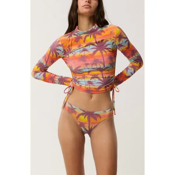 Rip Curl Retro Revival Ruched Long Sleeve Rashguard - Purple Multi