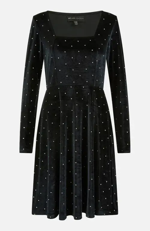 YUMI Diamante Long-sleeve Skater Dress