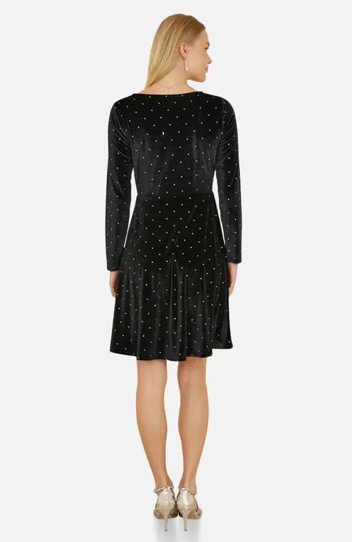 YUMI Diamante Long-sleeve Skater Dress