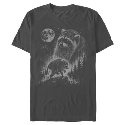 LOST GODS Jimothy The Raccoon Forest Moon Short Sleeve T-shirt - Charcoal