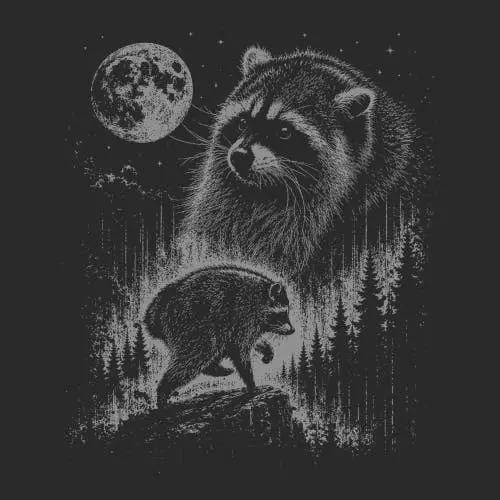 LOST GODS Jimothy The Raccoon Forest Moon Short Sleeve T-shirt - Charcoal