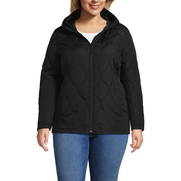LANDS' END Print Featherfree Quilted Insulated Jacket - Black