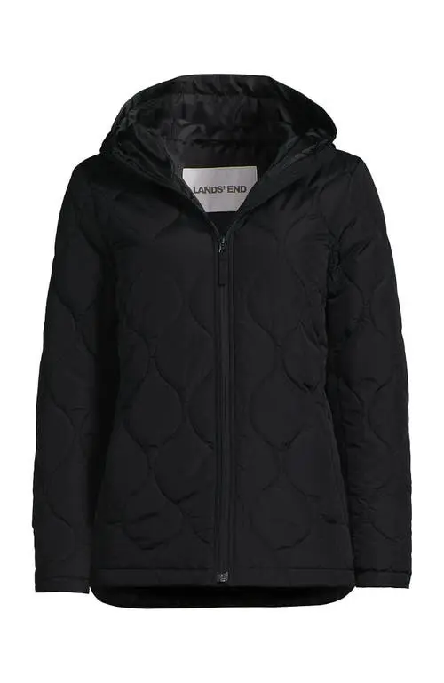 LANDS' END Print Featherfree Quilted Insulated Jacket - Black