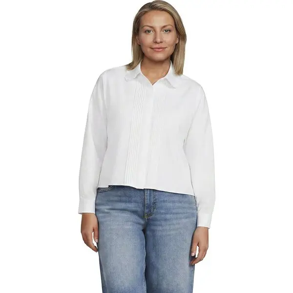 LANDS' END No Iron Boxy Cropped Shirt - White
