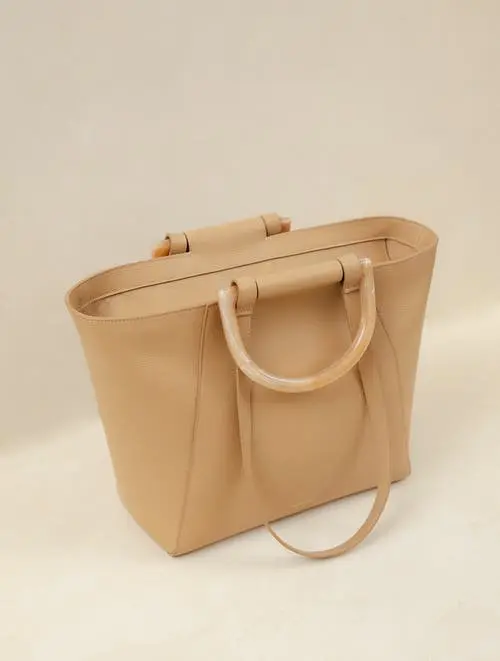 BOBBIES Navigli Tote Bag With Acetate Handles - Cappuccino