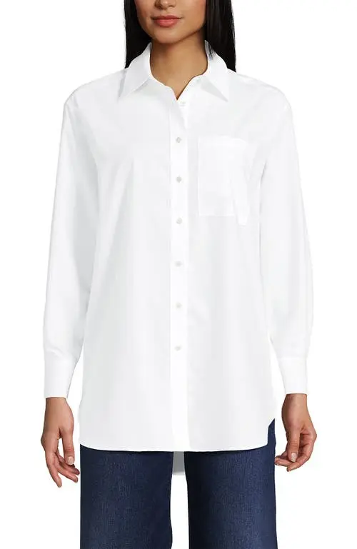 LANDS' END Petite Oversized No Iron Tunic Shirt With Statement Collar - White
