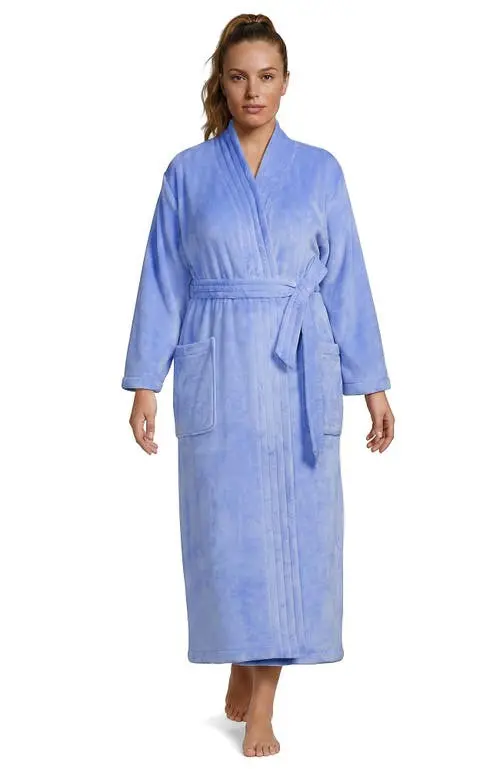 LANDS' END Cozy Plush Long Wrap Robe - Clear Blue Sky