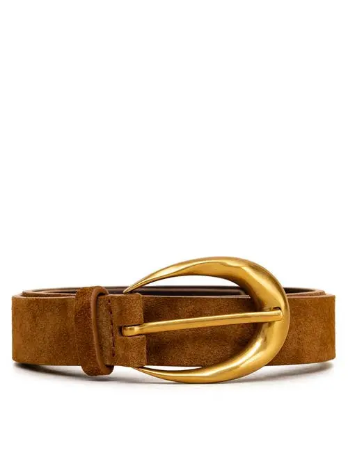 BOBBIES Dali Leather Belt With Gold Tone Buckle - Camel