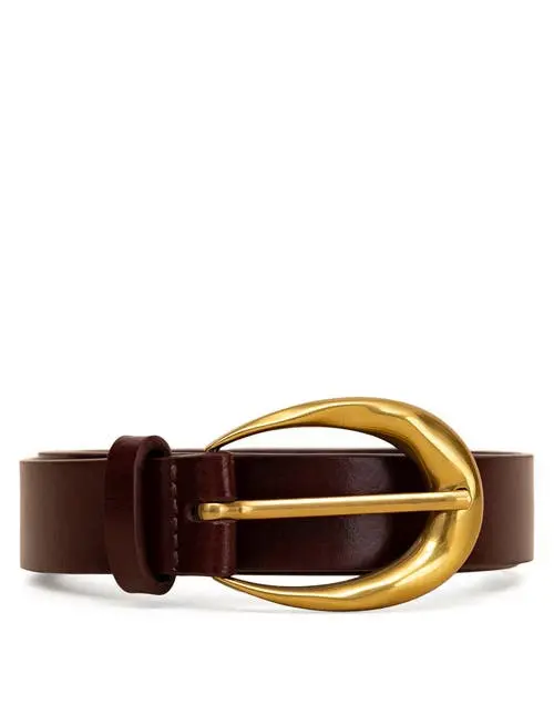 BOBBIES Dali Leather Belt With Gold Tone Buckle - Merlot