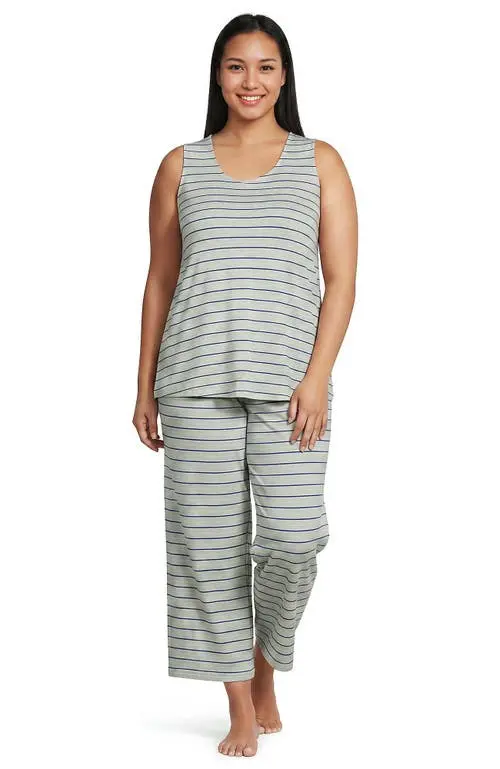 LANDS' END Cooling 3 Piece Pajama Settank Crop And Robe - Celery Multi Stripe