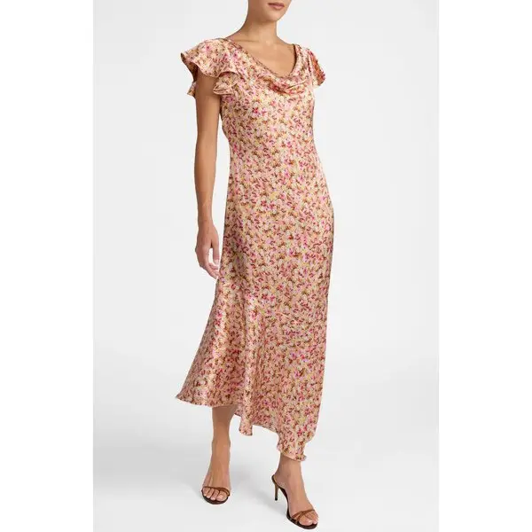 Santorelli Laurel Cap Sleeve Midi Dress In Floral Silk Blend