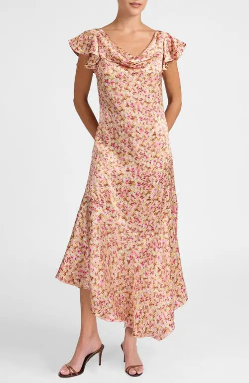 Santorelli Laurel Cap Sleeve Midi Dress In Floral Silk Blend